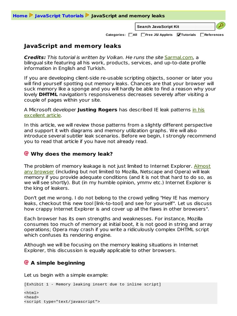 JavaScript Memory Leak Guide | PDF | Document Object Model | Java Script