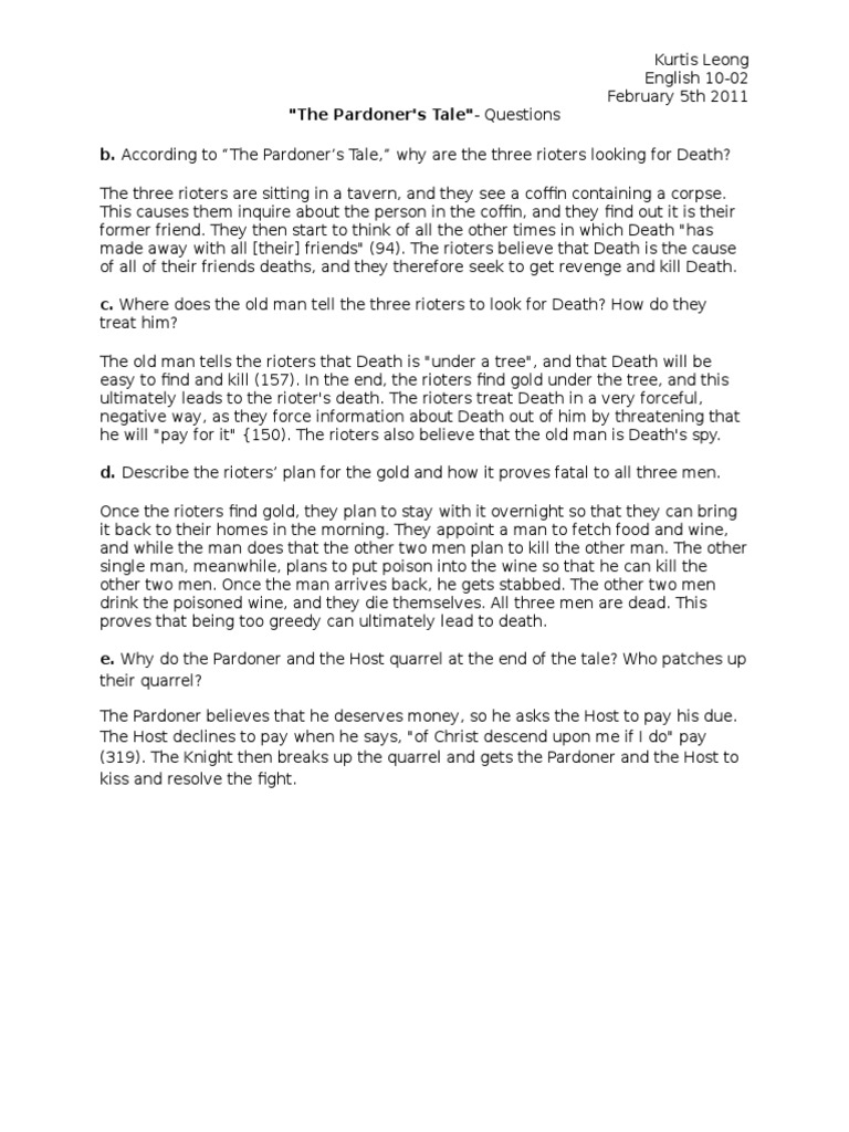 The Pardoner's Tale - Questions | PDF | Foreign Language Studies