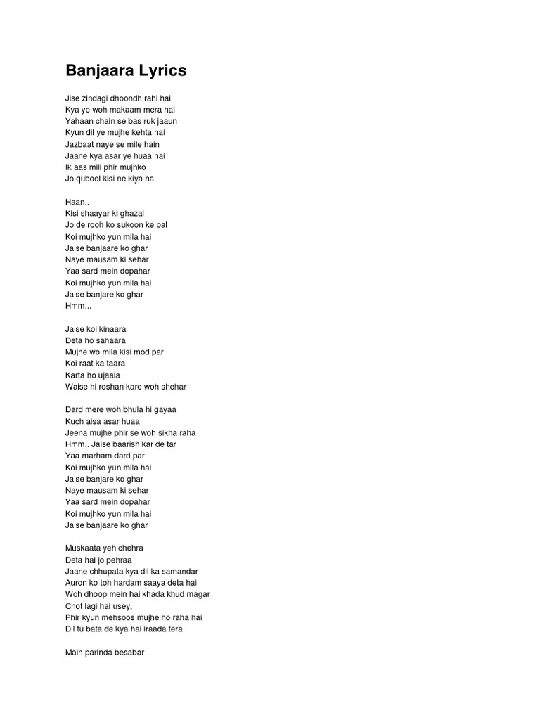 Banjaara Lyrics and Meaning | PDF