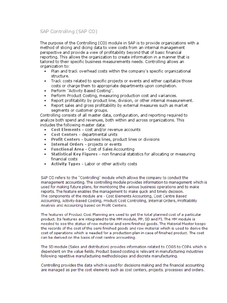 SAP Controlling Concept PDF | PDF | Cost Accounting | Cost