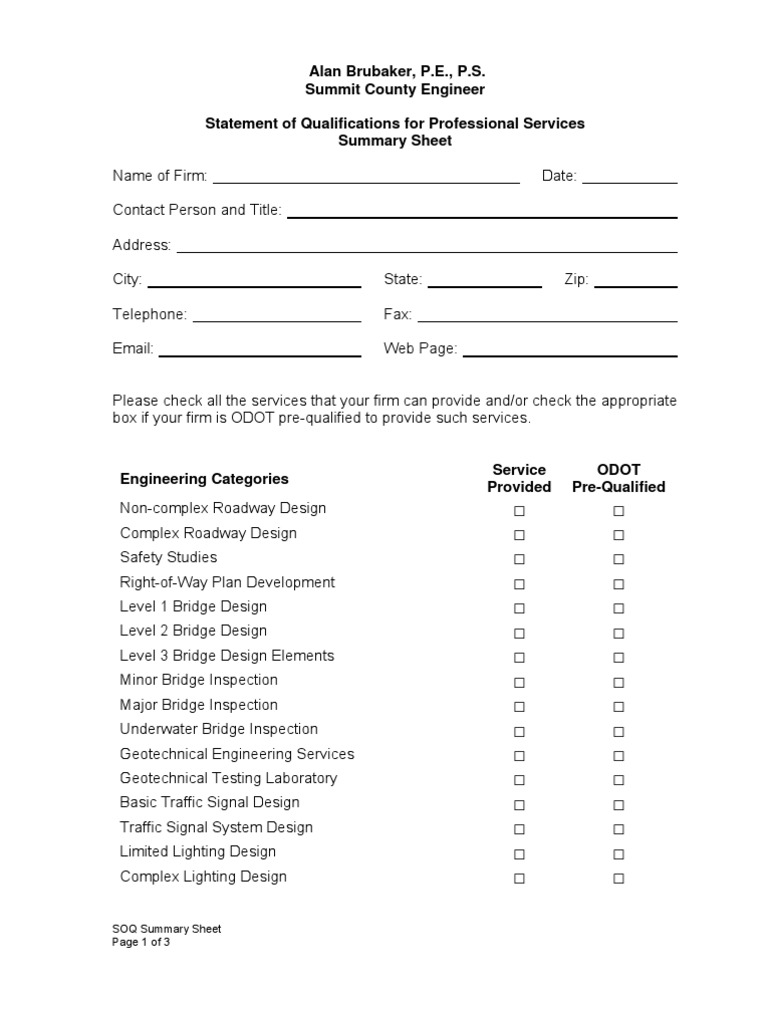 Statement of Qualifications For Professional Services | PDF ...