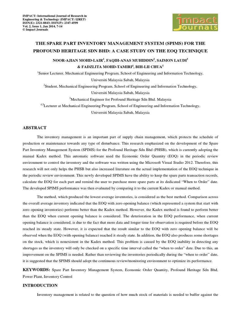 Spare Parts Inventory | PDF