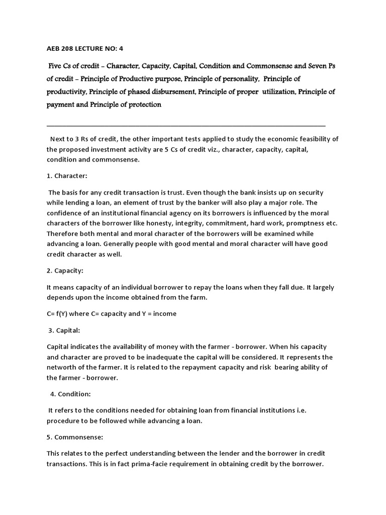 LECTURE NO 4 5Cs and 7Ps of Credit | PDF | Loans | Credit (Finance)