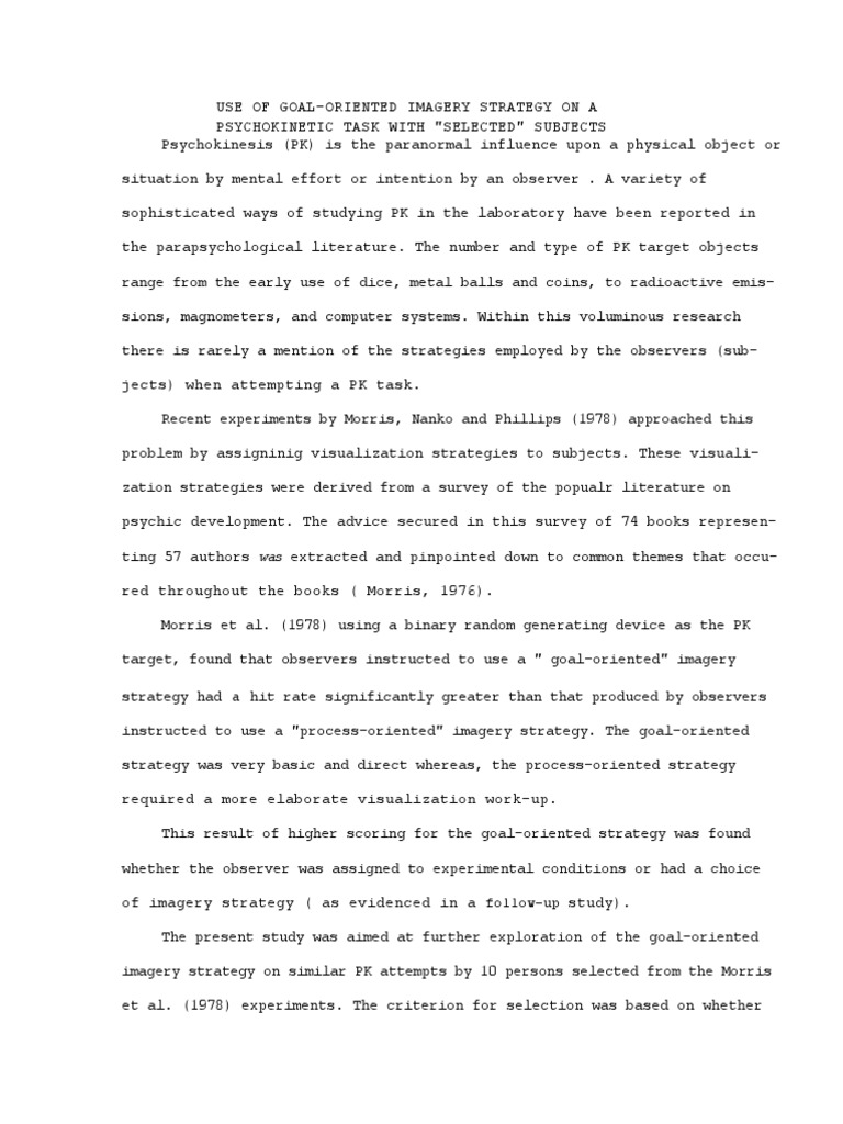 Use of Imagery in Psychokinesis Research by Michael Nanko PHD | PDF ...