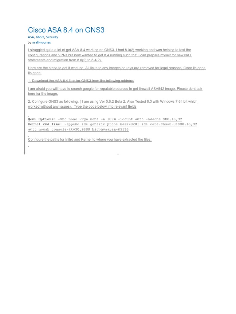 Cisco ASA 8.4 On GNS3 | PDF | Firewall (Computing) | Computing Platforms