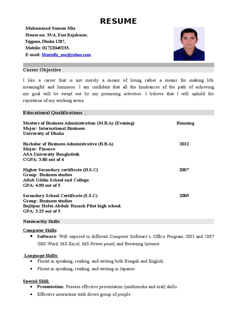 Sumon CV | PDF | Communication | Business