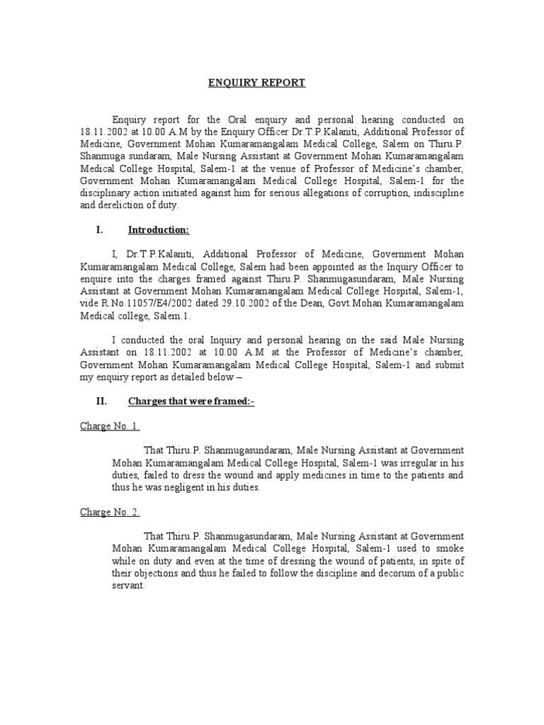 Enquiry Report | Hospital | Patient