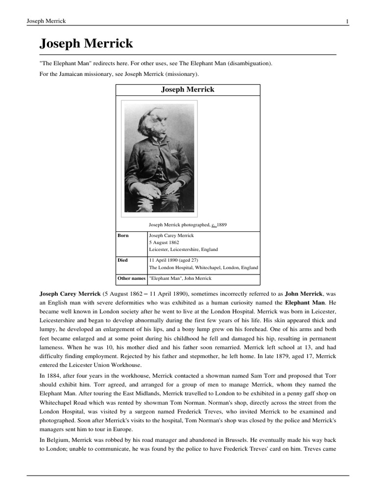 Joseph Merrick | PDF | Wellness | Medical