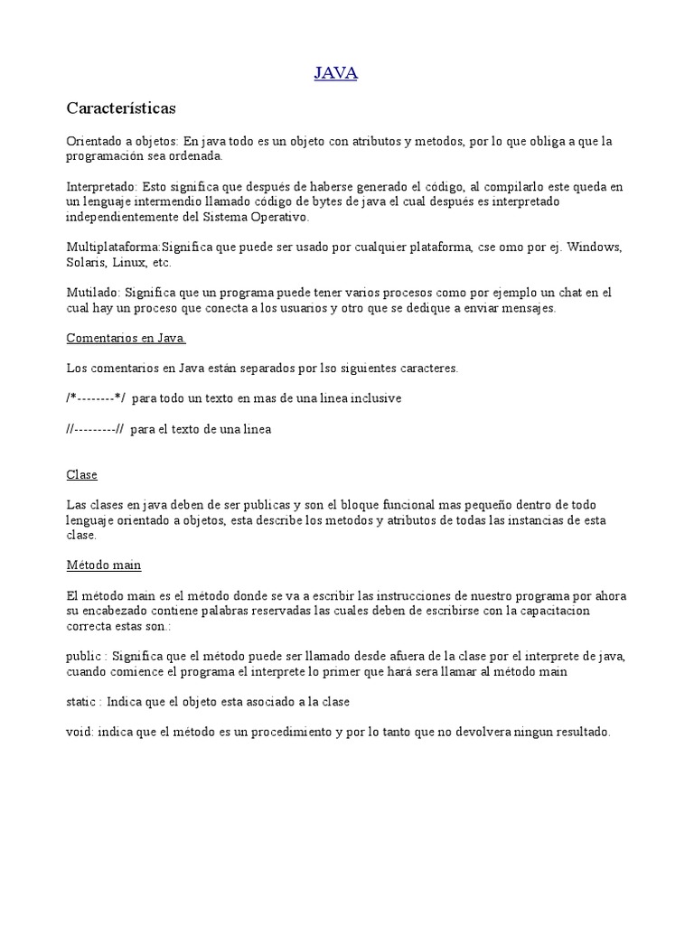 Resumen Java | PDF | Java (lenguaje de programación) | Programación orientada a objetos
