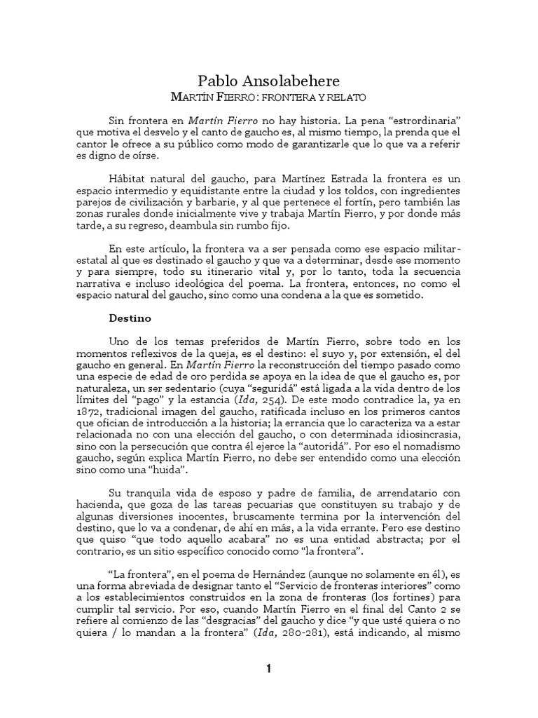 121 - Pablo Ansolabehere - Martín Fierro. Frontera y Relato | PDF ...