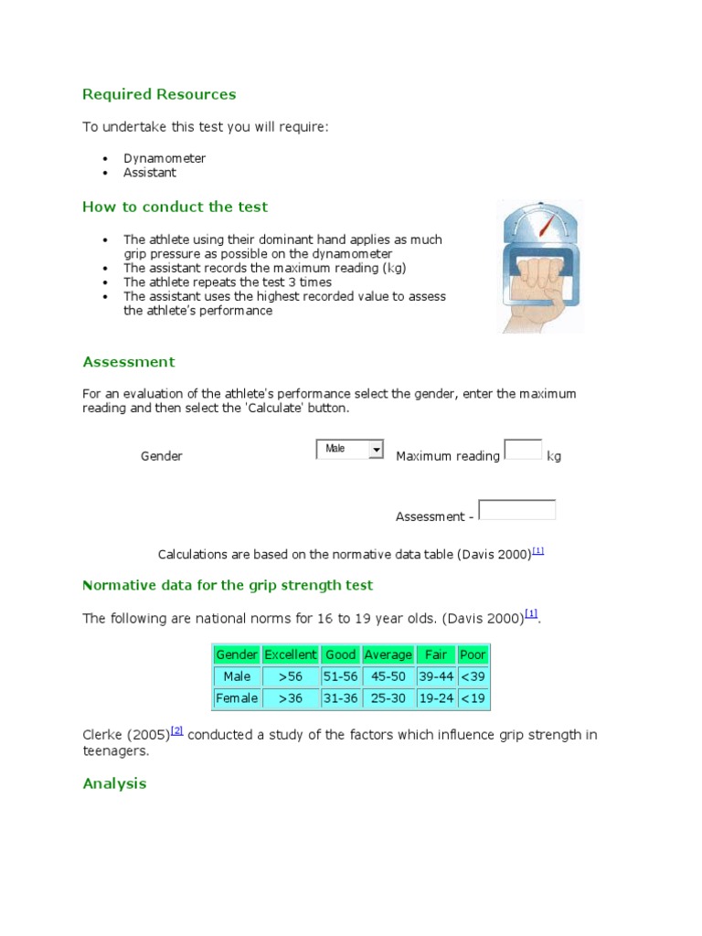 Grip Strength Test by Dynamometer | Norm (Social) | Educational Assessment