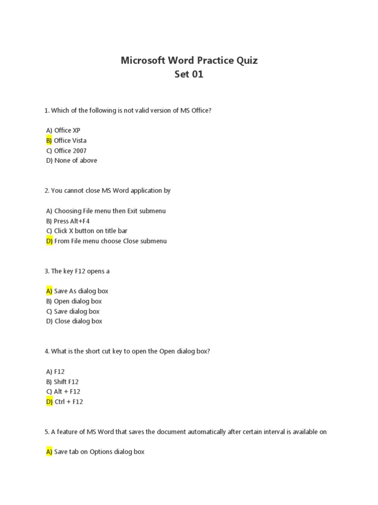 MS-Word-MCQ - Set 1 | PDF | Microsoft Word | Text MS-Word-MCQ - Set 1 | PDF | Microsoft Word | Text