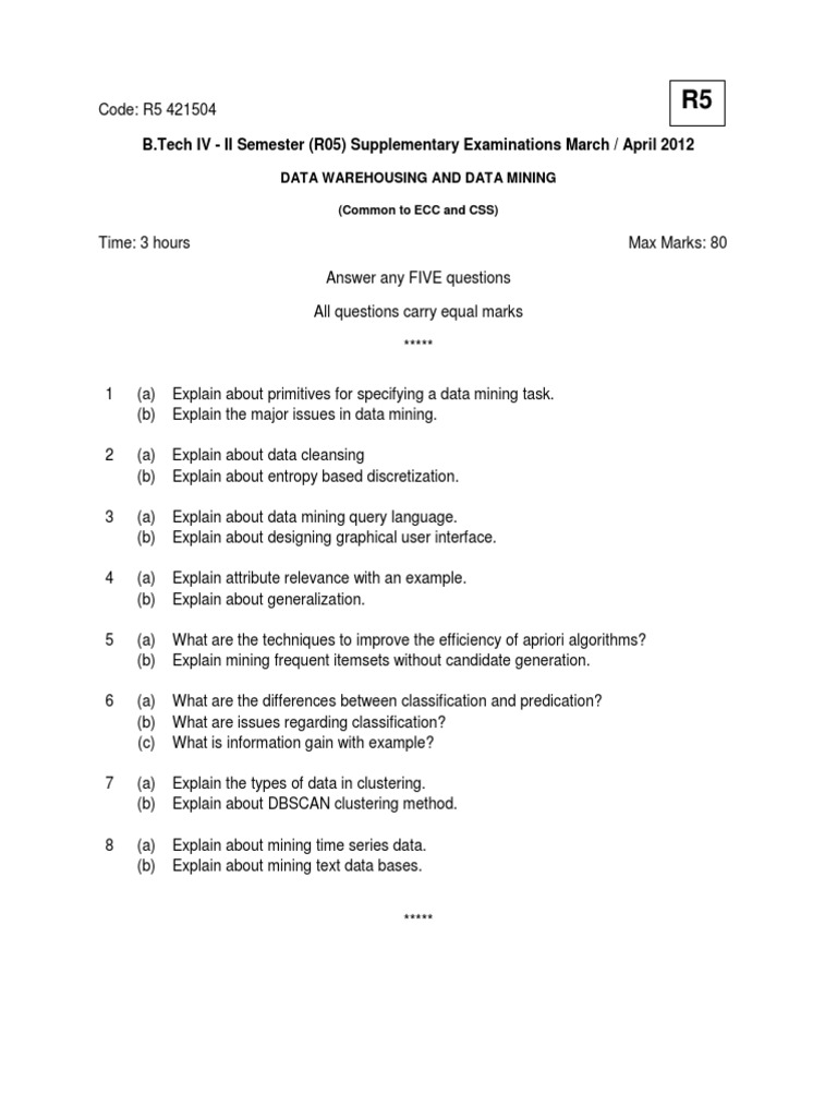 Data Warehousing & Mining Exam Questions | PDF