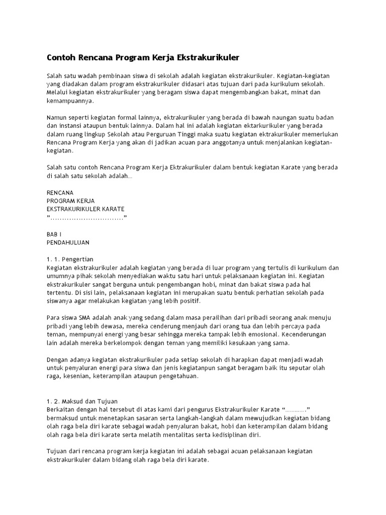 Contoh Rencana Program Kerja Ekstrakurikuler | PDF