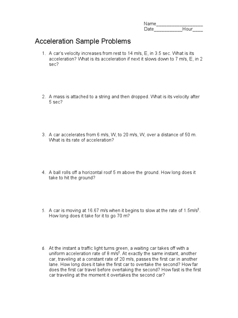 PHY Acceleration Problems | PDF | Velocity | Acceleration