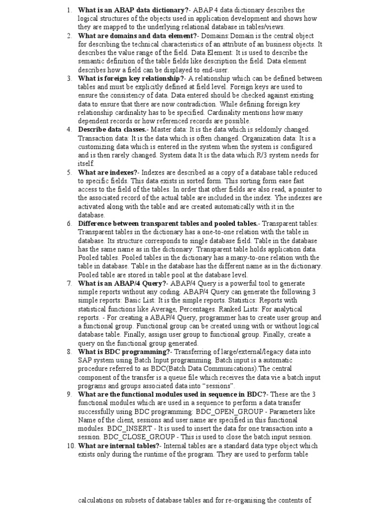 500 Abap Interview Questions With Answer | PDF | Database Transaction | Databases