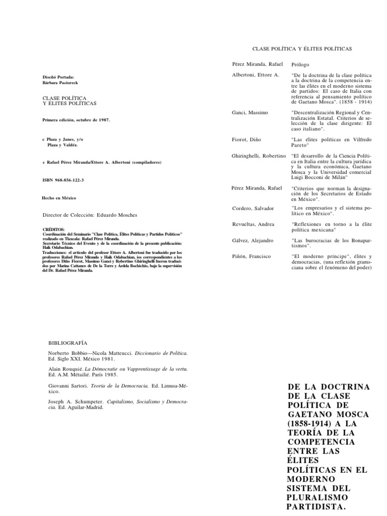 DE LA DOCTRINA DE LA CLASE POLÍTICA DE GAETANO MOSCA A LA TEORÍA DE LA ...