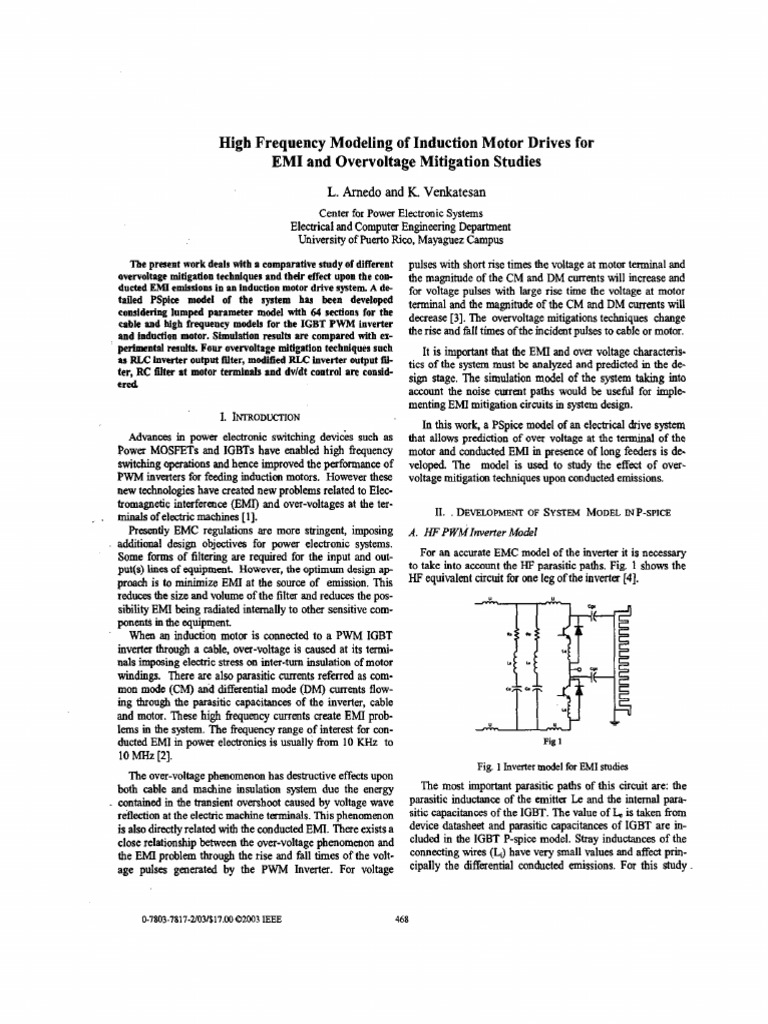 High Frequency Modeling Of Induction Motor Drives For Pdf Power Electronics Capacitor