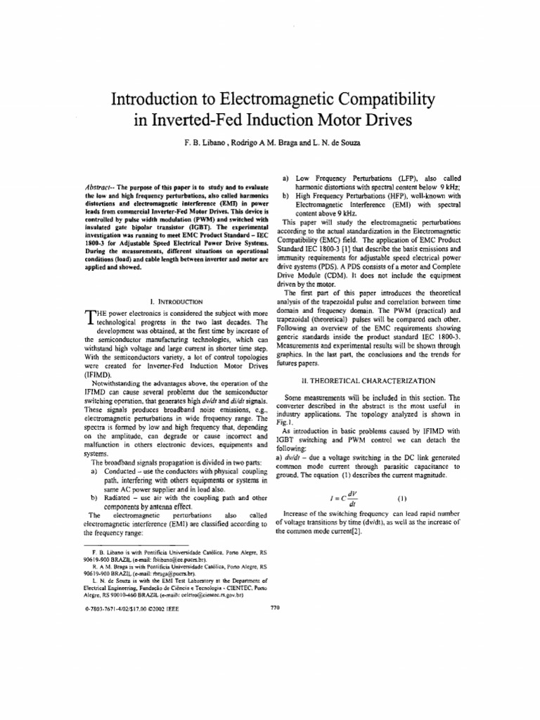 EMC in Inverter-Fed Induction Motor Drives | PDF | Electromagnetic Compatibility ...