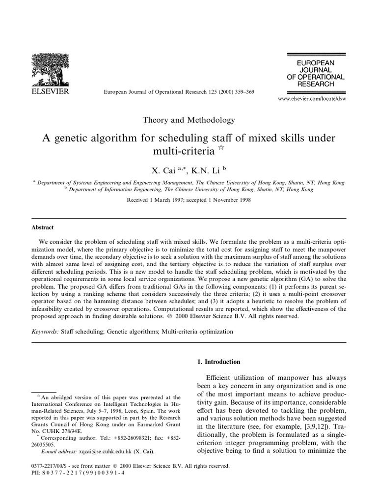 A Genetic Algorithm For Scheduling Sta - of Mixed Skills Under | PDF ...