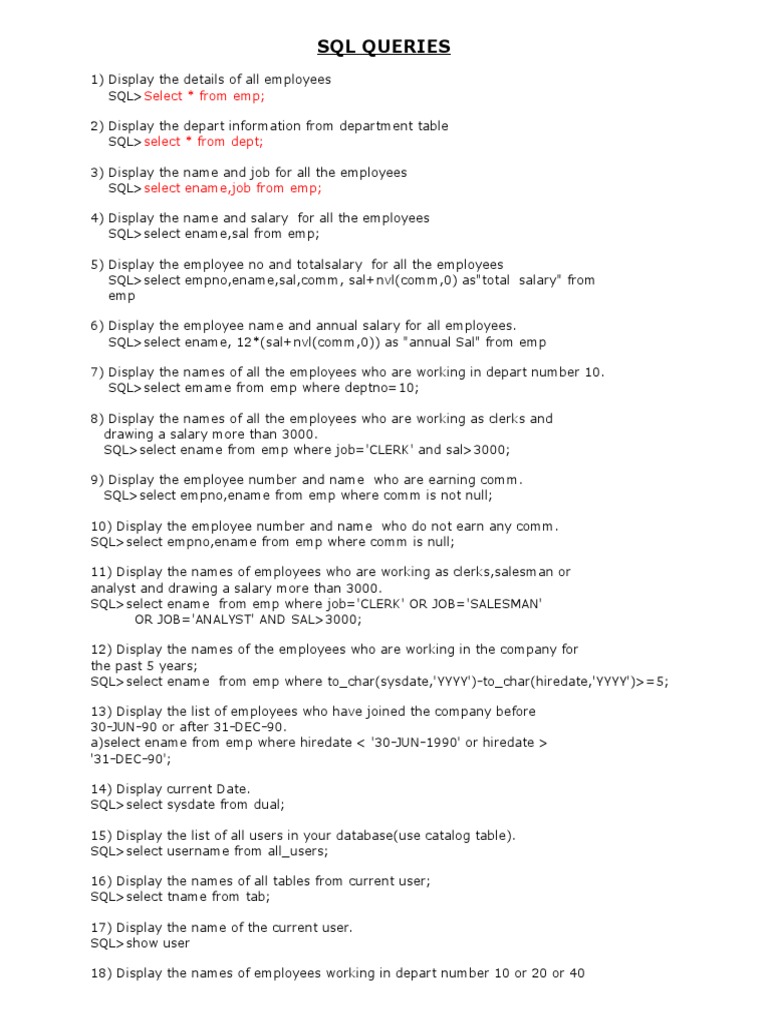 SQL Queries: Select From Emp | PDF | Information Technology Management ...