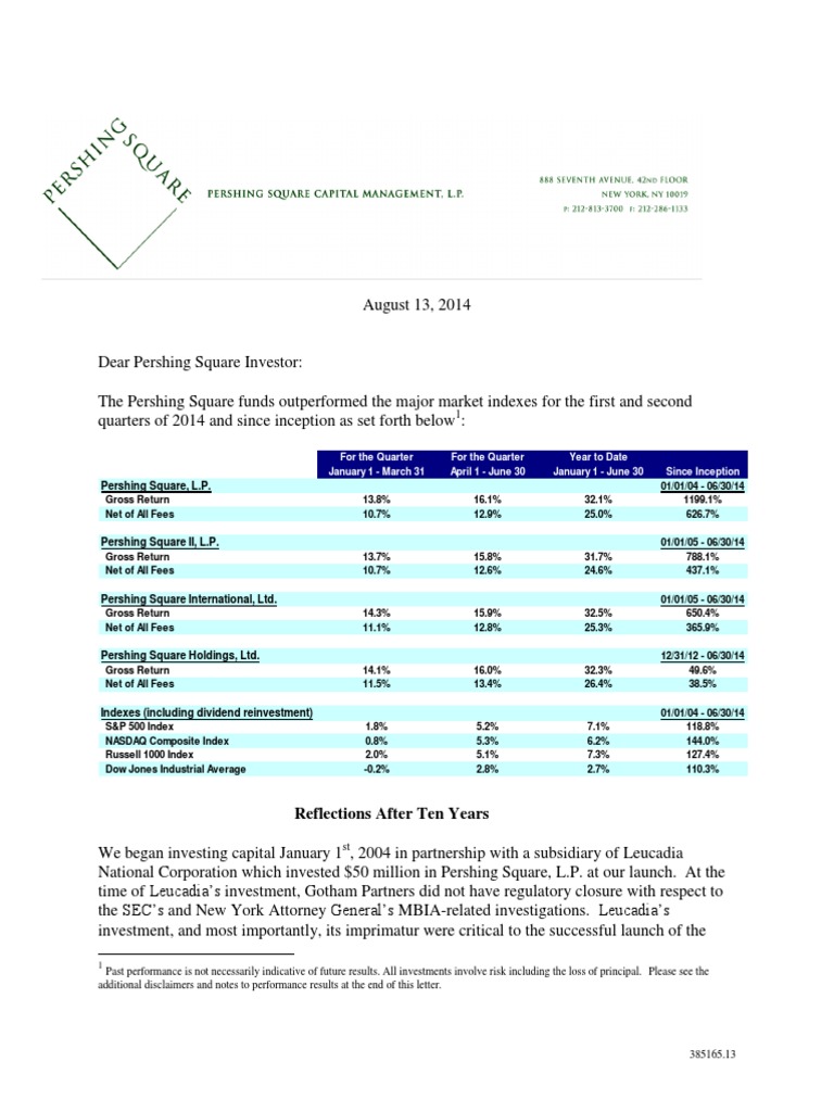 Pershing Square Q2 Letter | PDF | Investor | Stocks