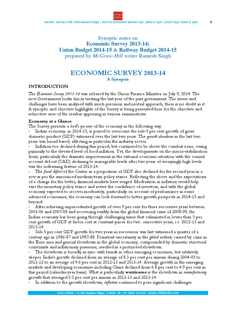 Ramesh Singh Eco Notes On e Survey | PDF | Economic Growth | Aggregate ...