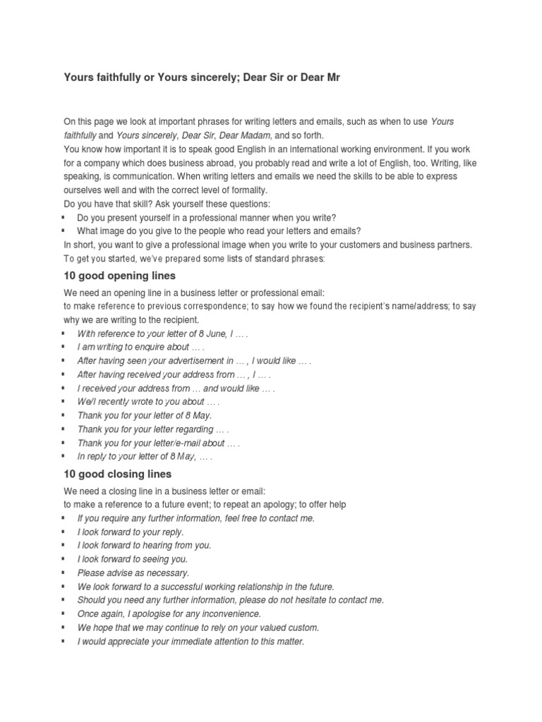 Yours Faithfully or Yours Sincerely | Communication