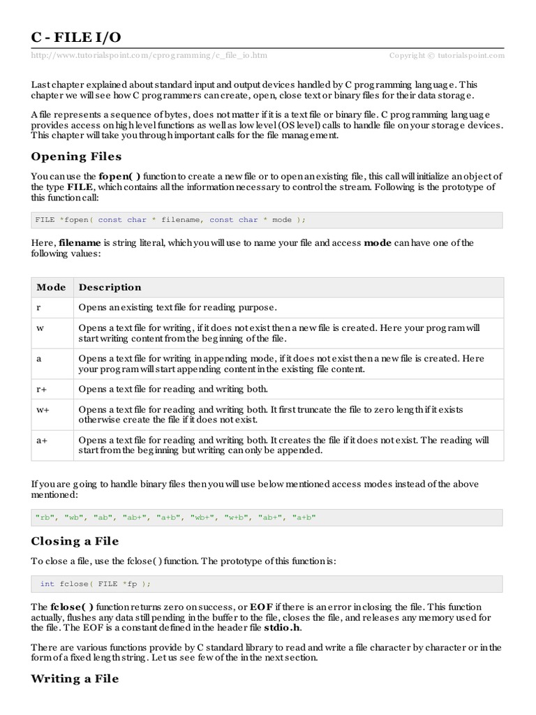 C - File I/O: Opening Files | PDF | Computer File | Text File