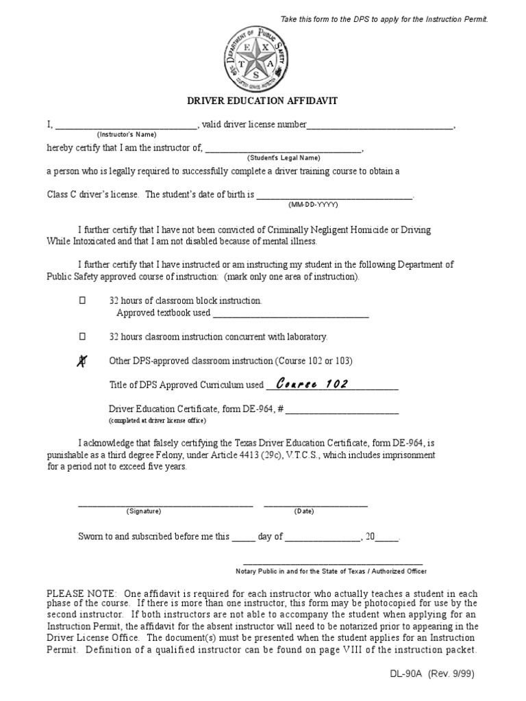 Dl90a Affidavit | PDF | Driver's License | Notary Public