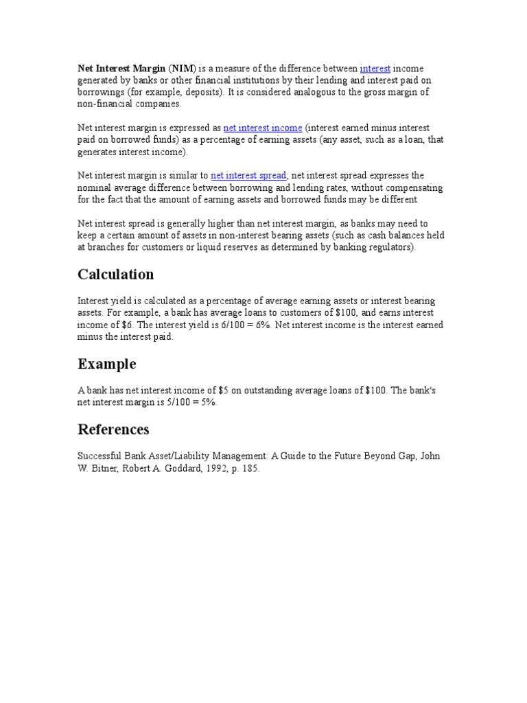 Calculation: Net Interest Margin (NIM) Is A Measure of The Difference ...