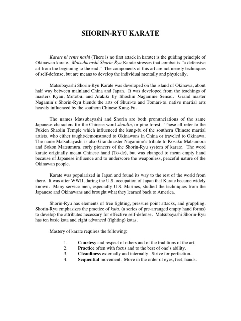 Shorin Ryu Karate | PDF | Karate | Japanese Martial Arts