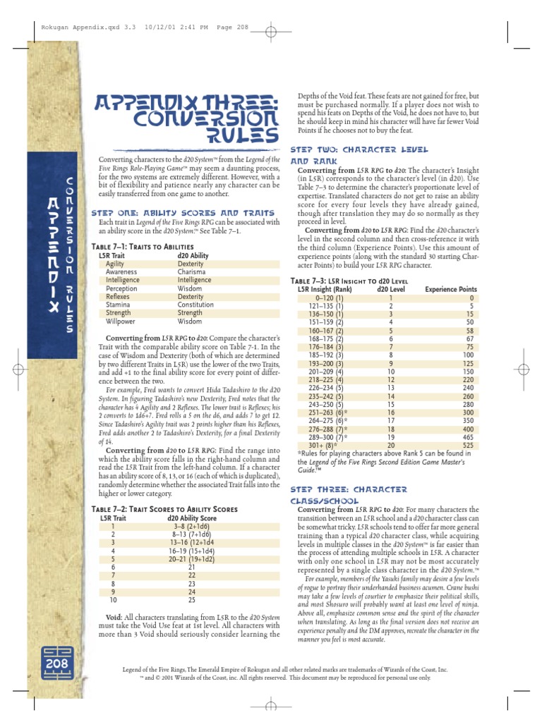 Web Enhancement - Oriental Adventures - Conversion L5R To d20 | PDF ...