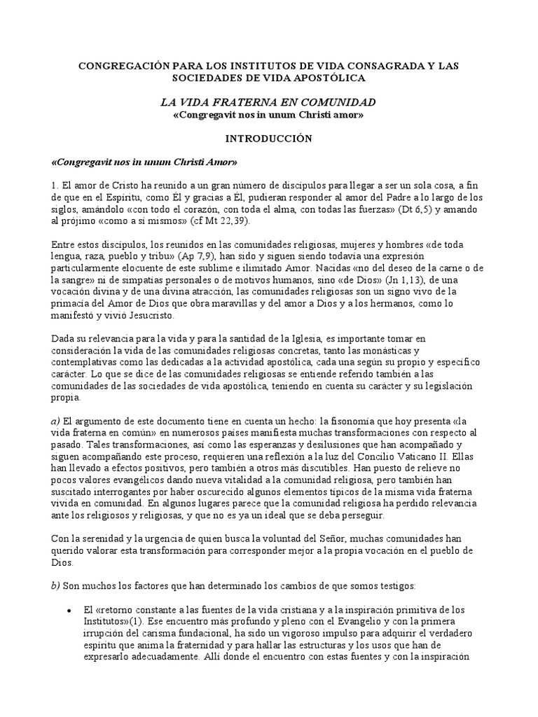 CIVCSVA, La Vida Fraterna en Comunidad, 1994 | PDF | eucaristía ... CIVCSVA, La Vida Fraterna en Comunidad, 1994 | PDF | eucaristía ...