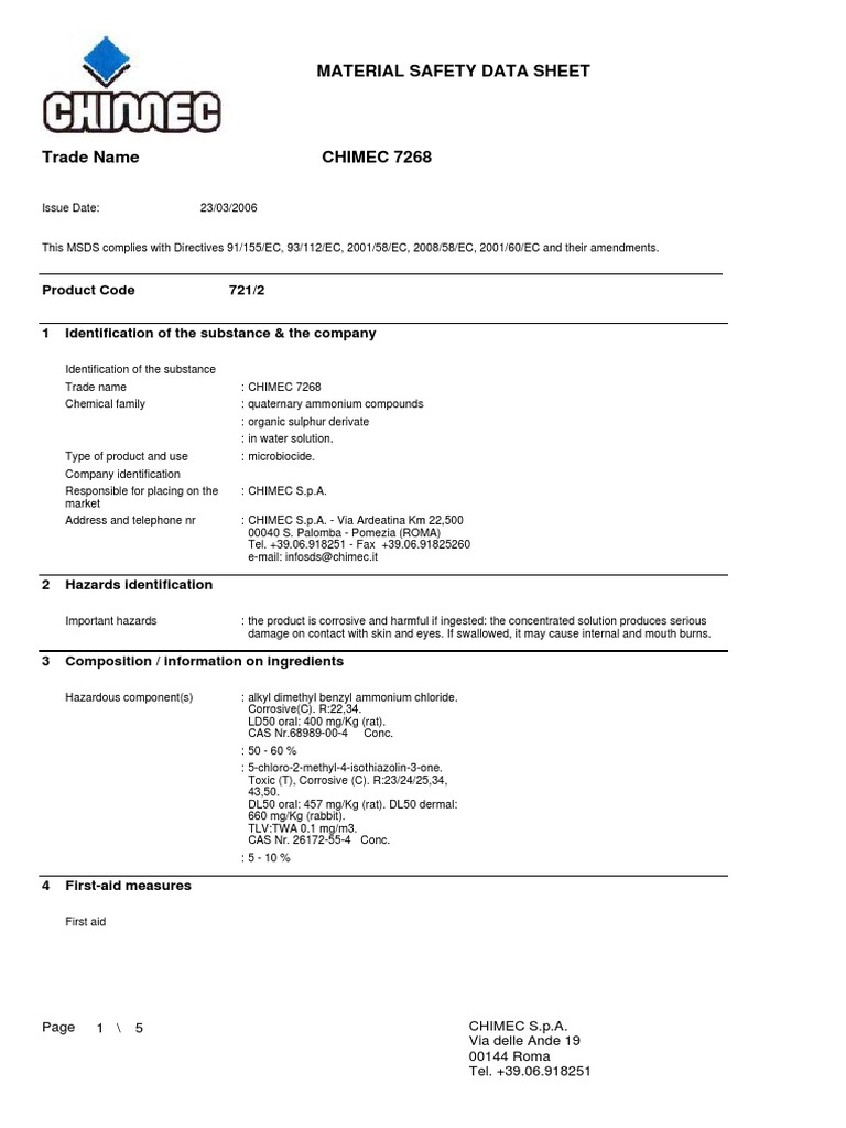 CHIMEC 7268 Safety Data Sheet | PDF | Combustion | Personal Protective ...
