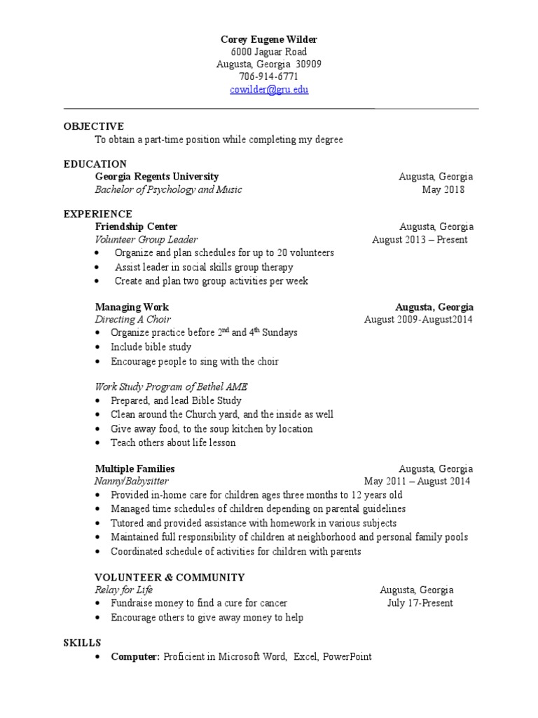 Corey Wilder Resume Doc 222 | PDF | Social Science | Lifestyle