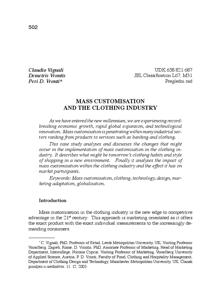 Mass Customisation and The Clothing Industry | PDF | Business