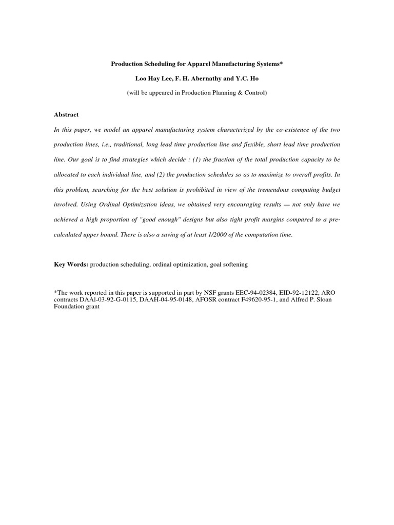 Production Scheduling For Apparel Manufacturing Systems | PDF ...