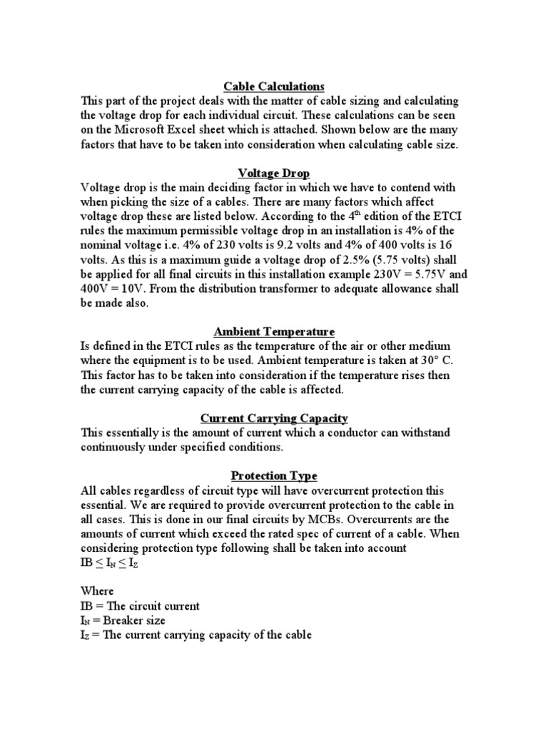 Cable Sizing and Voltage Drop Calculations | PDF | Science ...