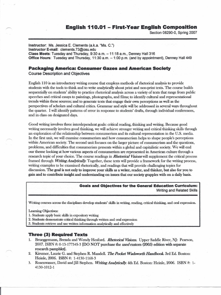 English 110.01 - First-Year English Composition | PDF | Consumerism ...