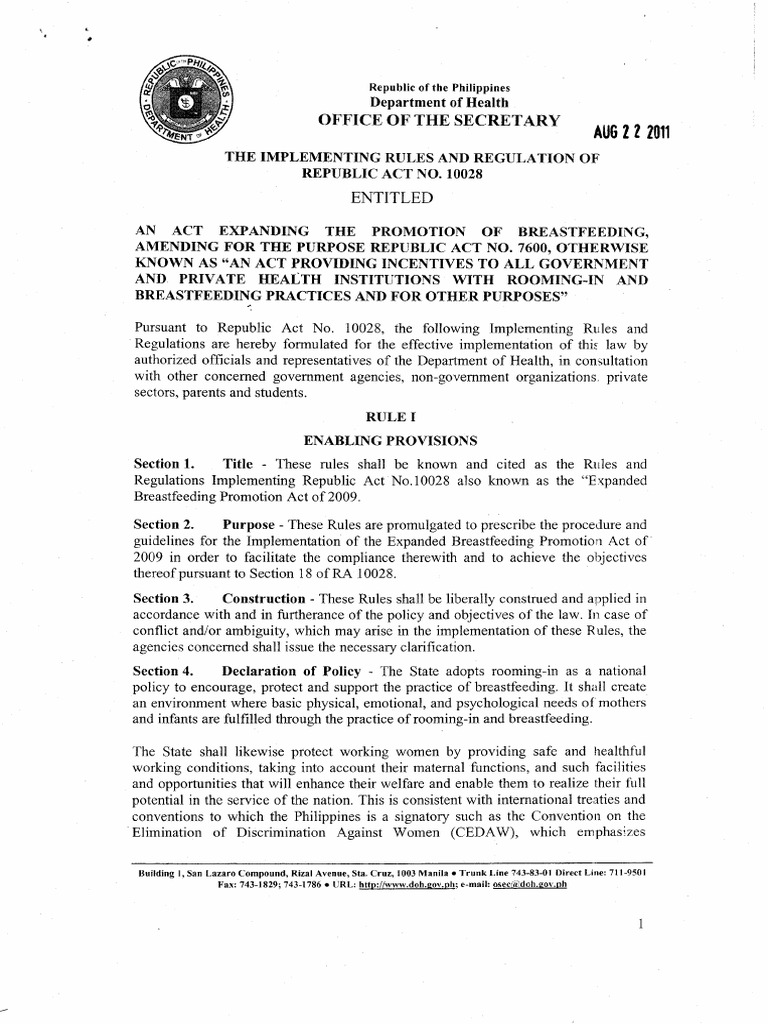 IRR_RA 10028 | Breastfeeding | Breast Milk