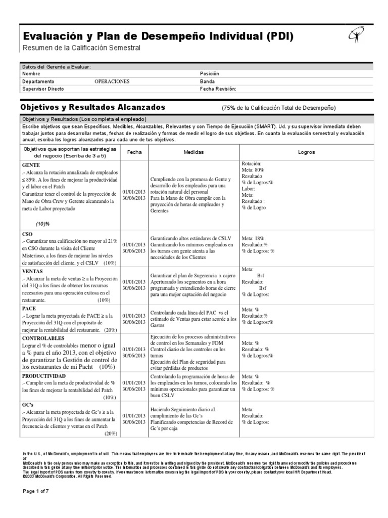Formato PDI Anual Gilbert Ramirez 2013 | PDF | Evaluación ...