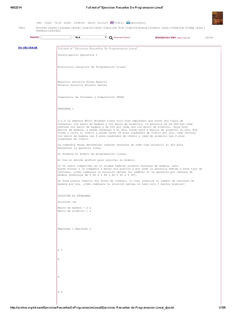 Full Text of - Ejercicios Resueltos de Programacion Lineal | PDF ...