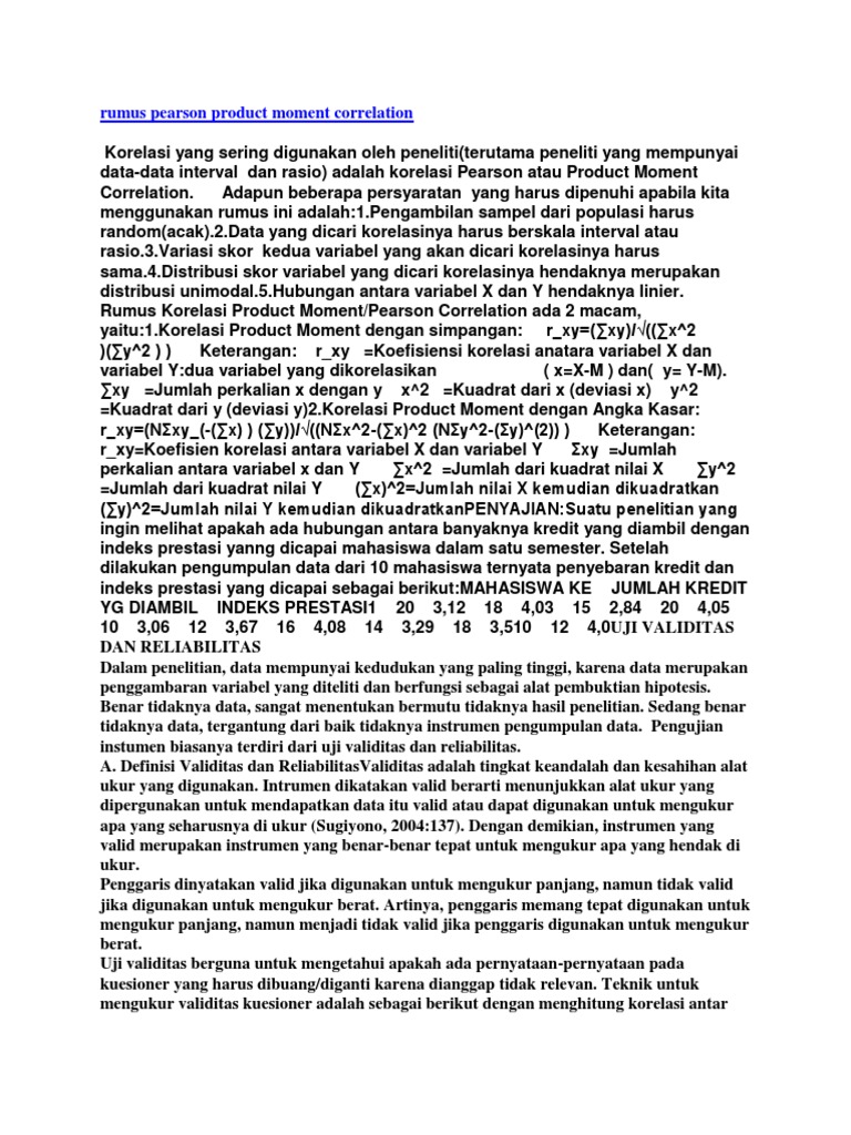 Rumus Korelasi Pearson Product Moment | PDF