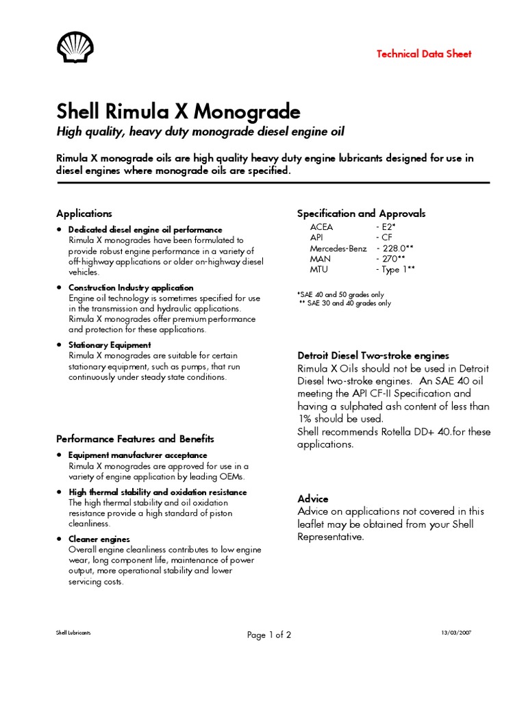 Shell Rimula X Monograde: High Quality, Heavy Duty Monograde Diesel ...