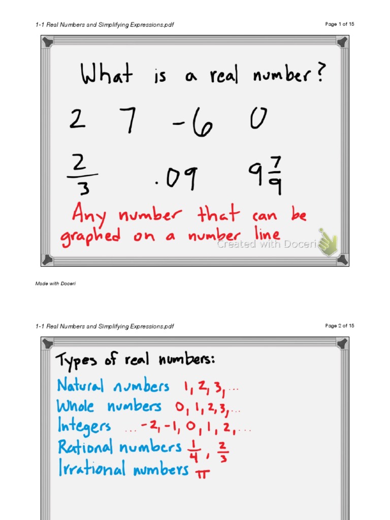 1-1 Real Numbers and Simplifying Expressions | PDF