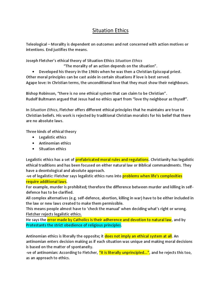 Situation Ethics Overview | PDF | Morality | Social Institutions