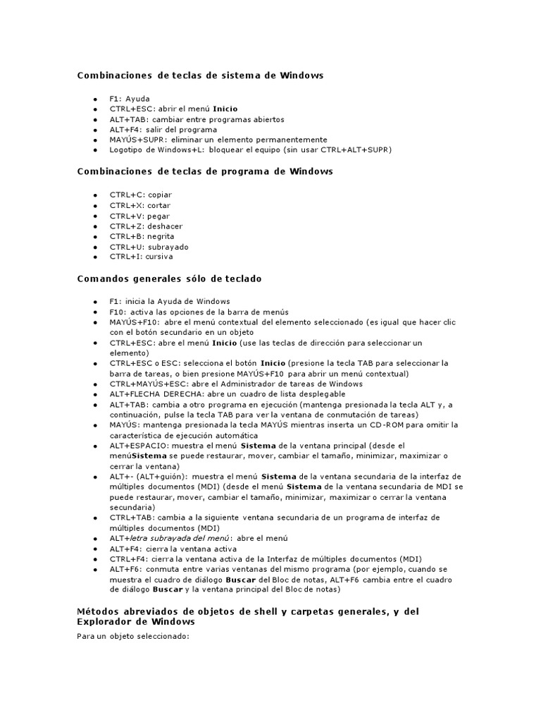 Comandos de Teclados | PDF | Ventana (informática) | Software del sistema