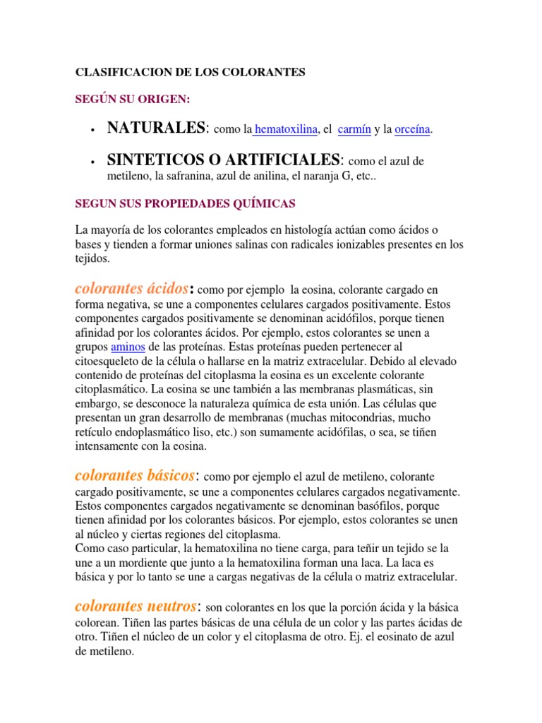 Clasificacion De Los Colorantes Pdf Productos Quimicos Alimentos