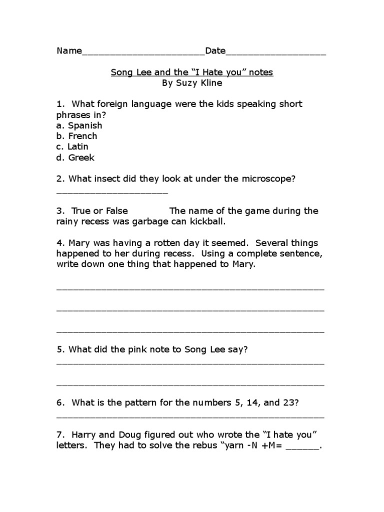 Song Lee and the "I Hate You" Notes | PDF